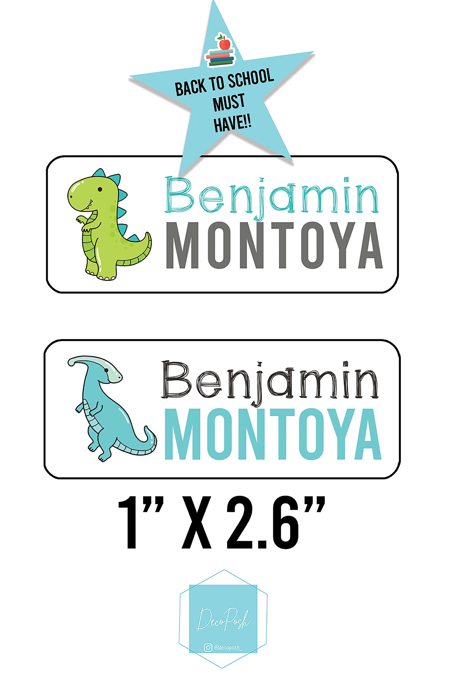 Dinosaur School Name Labels | Personalized Waterproof Daycare and Camp ...
