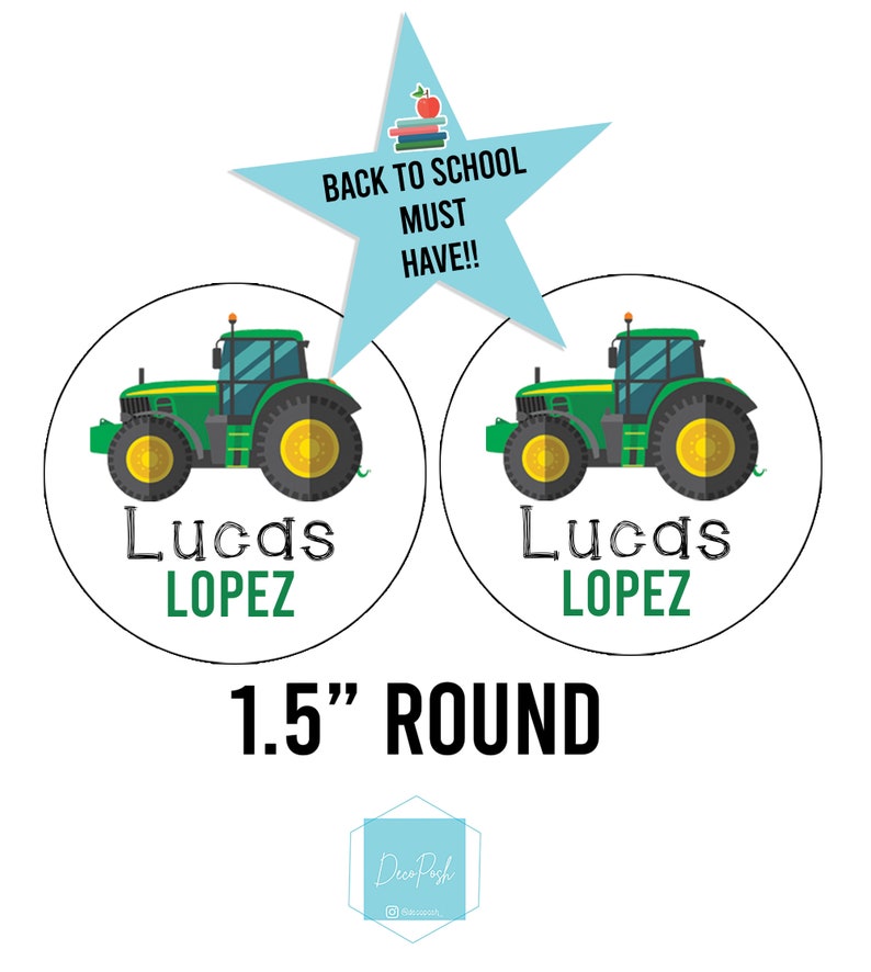 Tractor School Name Labels | Personalized Waterproof Daycare and Camp ...
