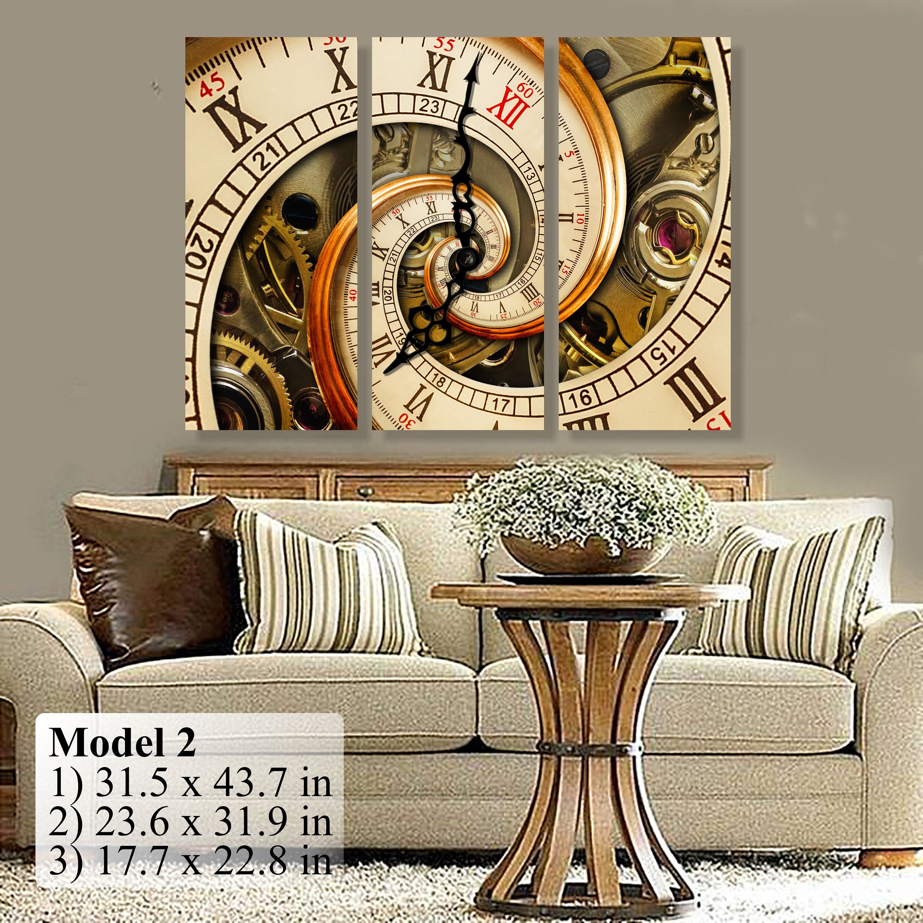 Antique Spiral Abstract Clock. Retro Mechanism. Multi Panel Wall Art ...