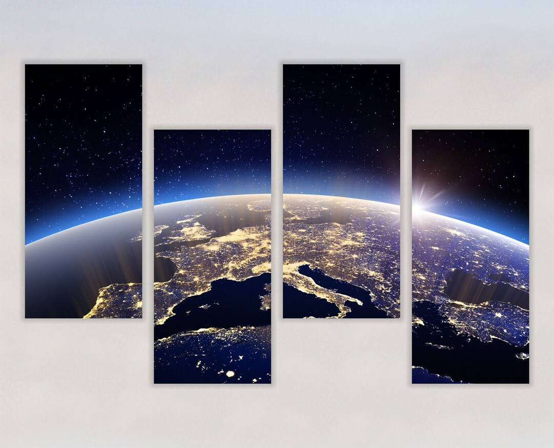 Night Earth View From Space. Europe Cities Lights. Wall Art Decor ...