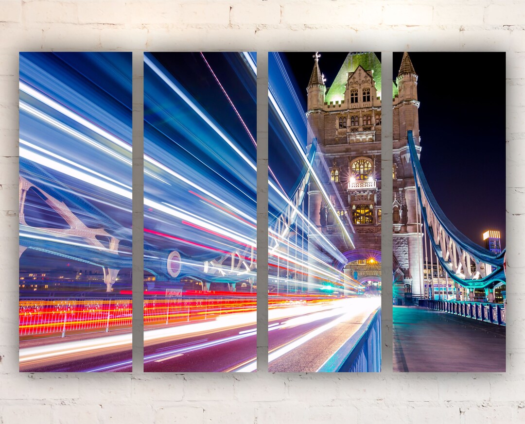London Tower Bridge Light Trails. Multi Panel Wall Art Decor Canvas ...