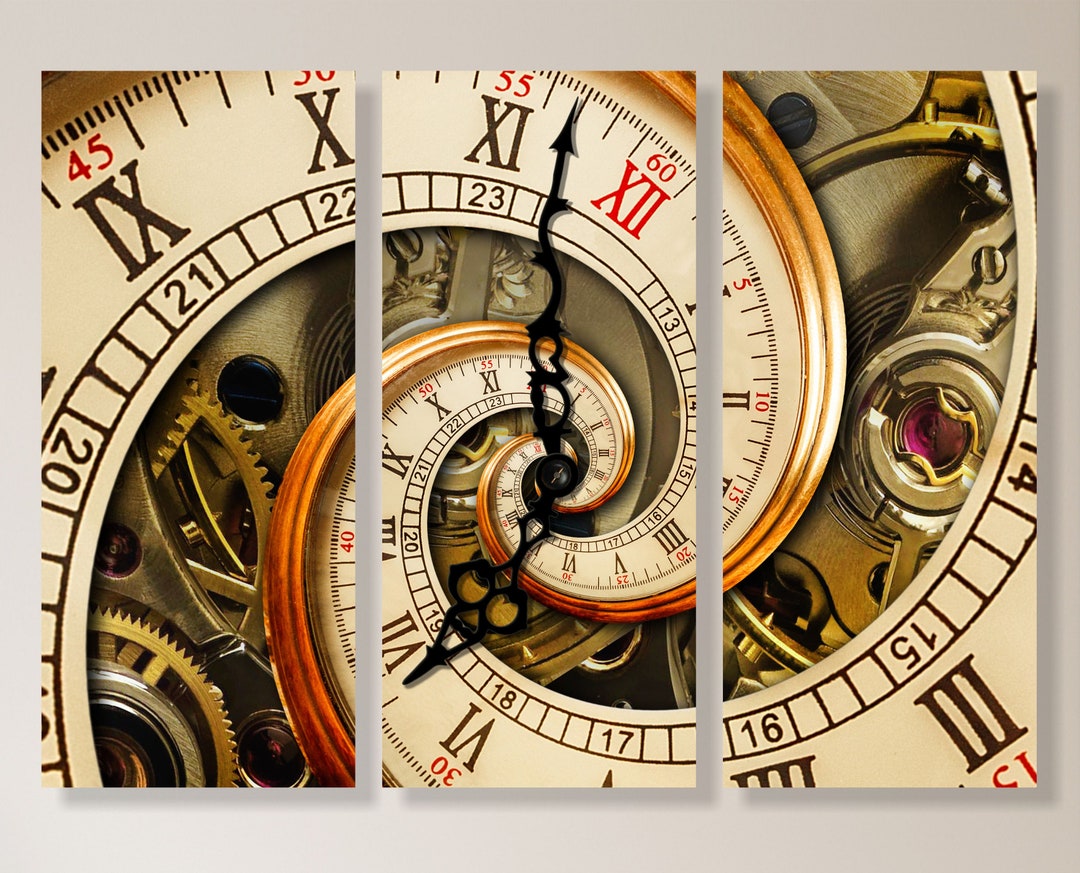 Antique Spiral Abstract Clock. Retro Mechanism. Multi Panel Wall Art ...