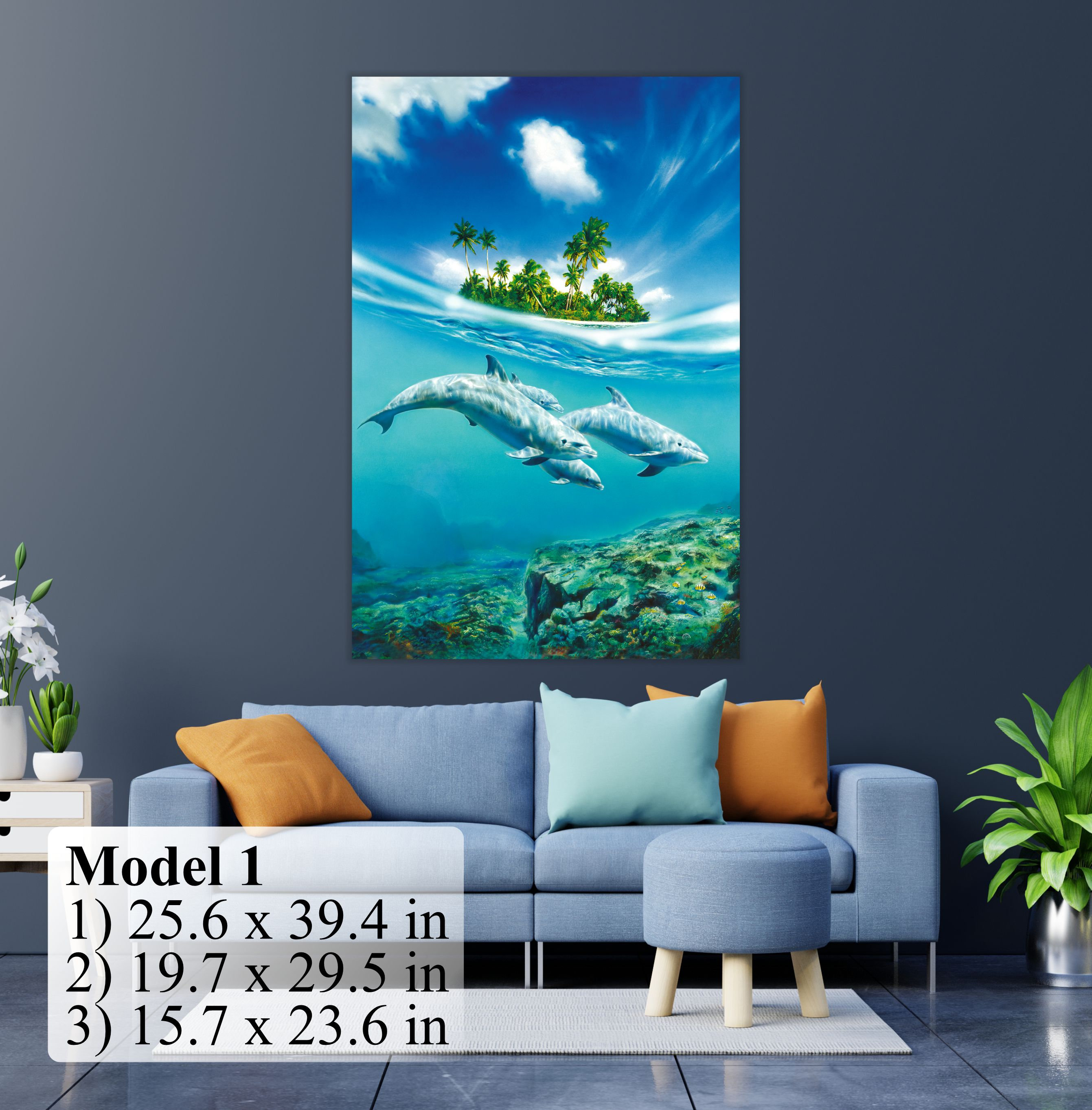 Sea & Dolphins. Multi Panel Wall Art Decor Canvas Print. Many Sizes ...