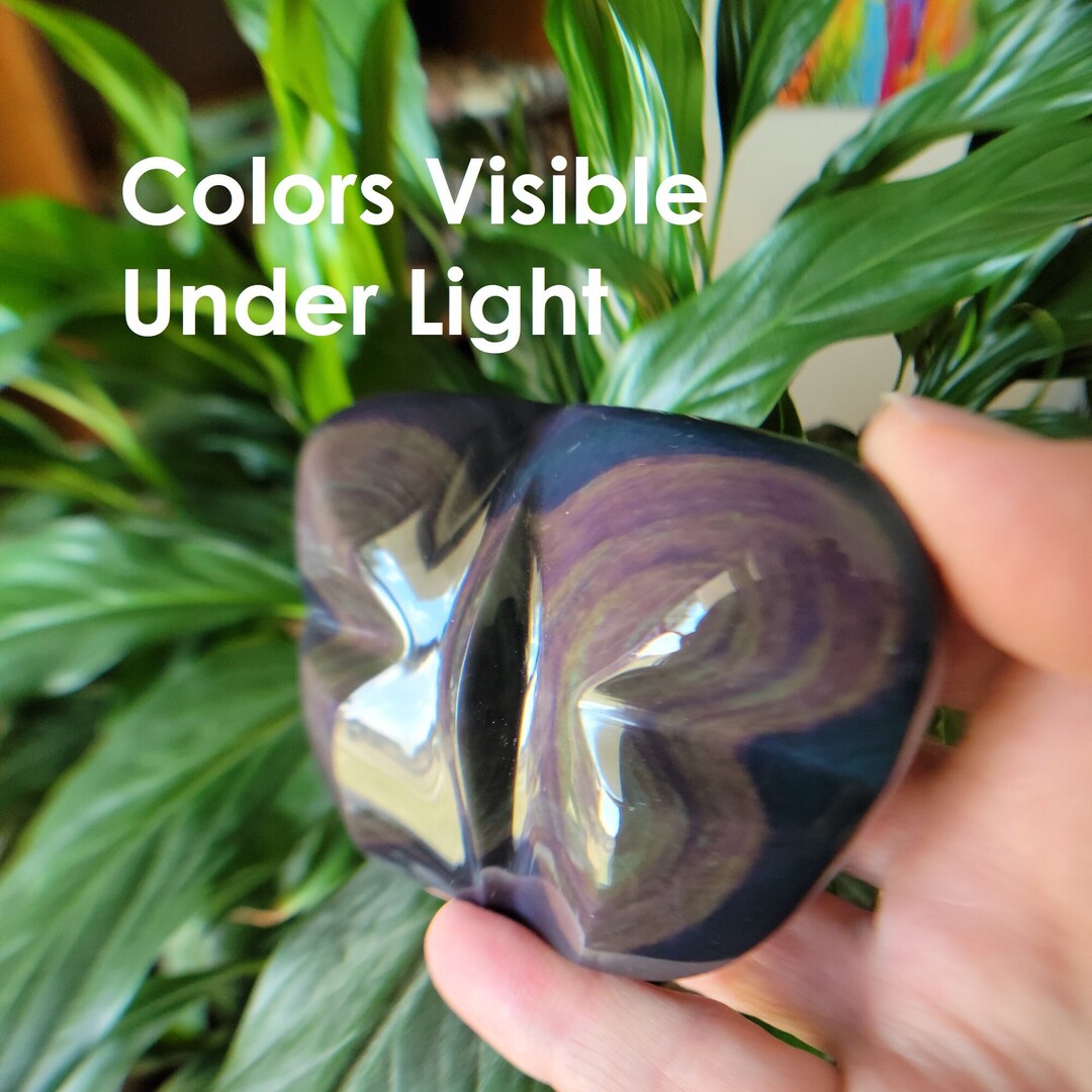 Large Rainbow Obsidian Butterfly Carving, Beautiful Crystal Rainbow ...
