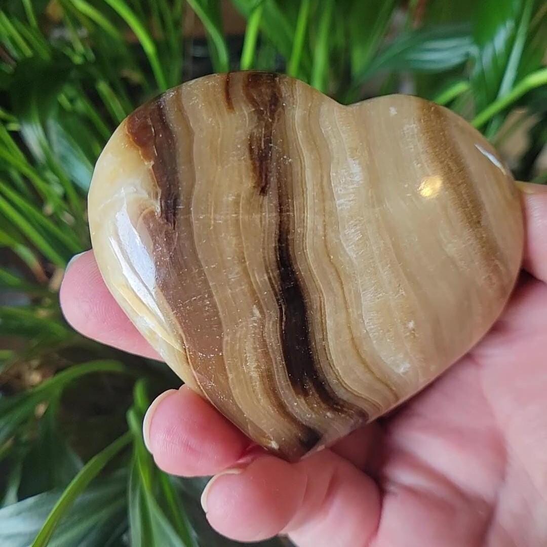 Chocolate Calcite Crystal Heart Palm Stone, Crystal Heart Palm Stone ...