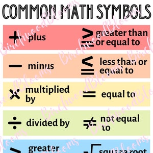 Common math symbols chart digital printable poster size 8.5x11 | Etsy