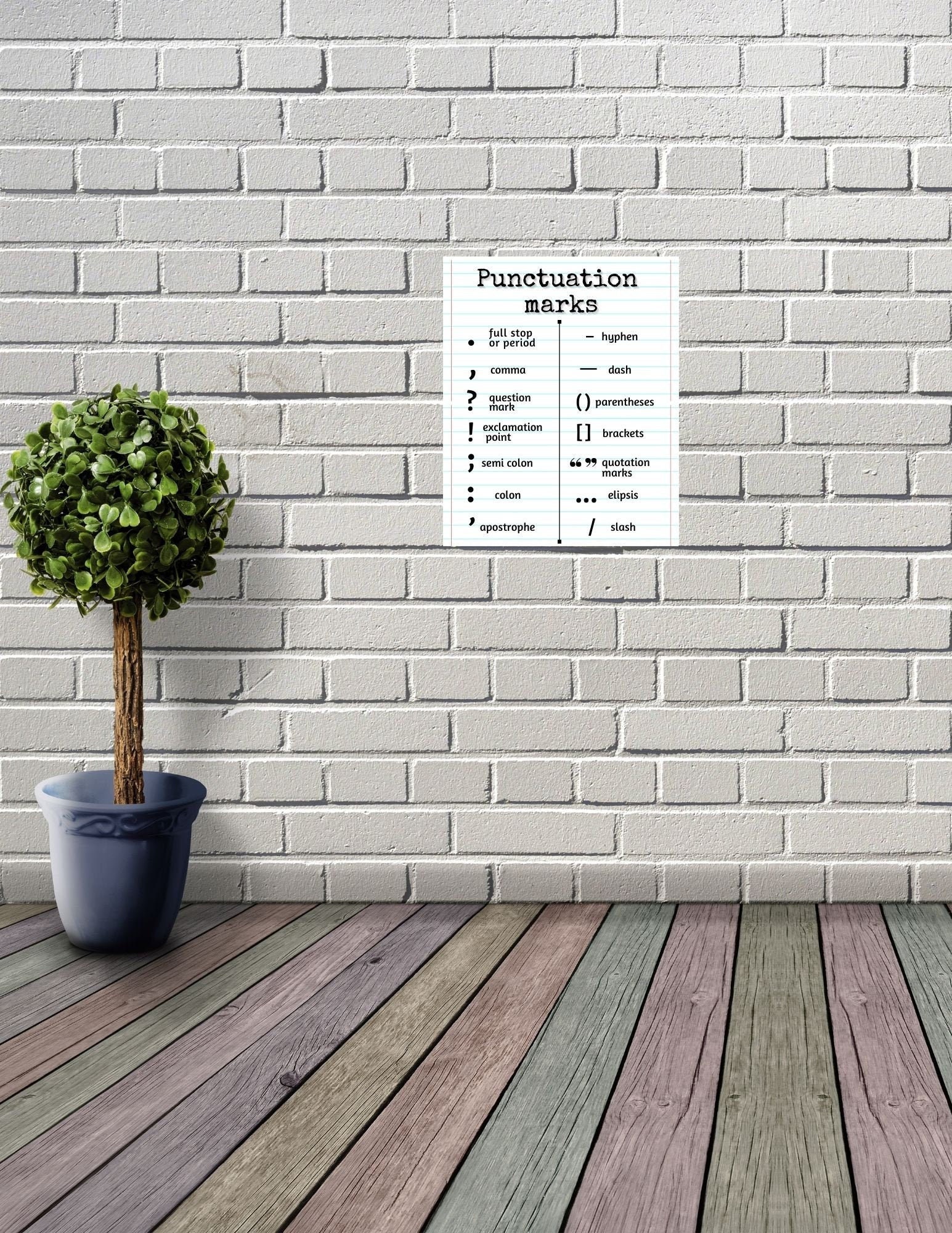 Punctuation Marks Chart Digital Printable Size 8.5x11 for Classroom or ...