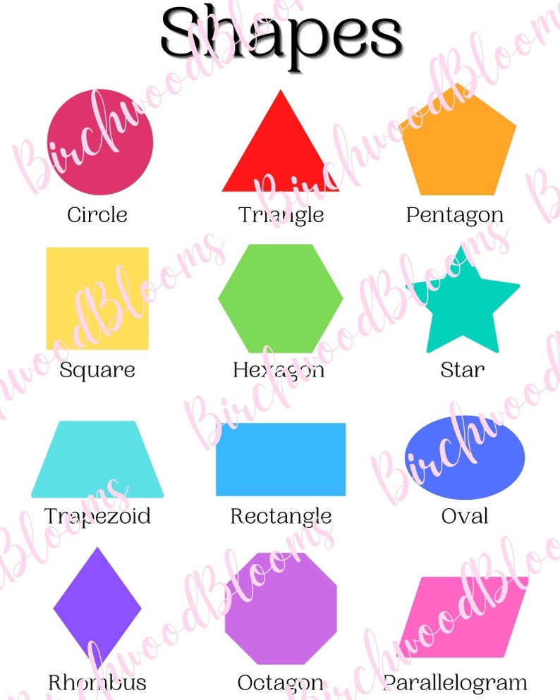 Shape Chart With Names Digital Printable.size 8.5x11 - Etsy