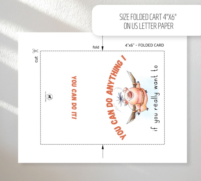 Funny Greeting Card With a Flying Pig, Printable Birthday Card With ...