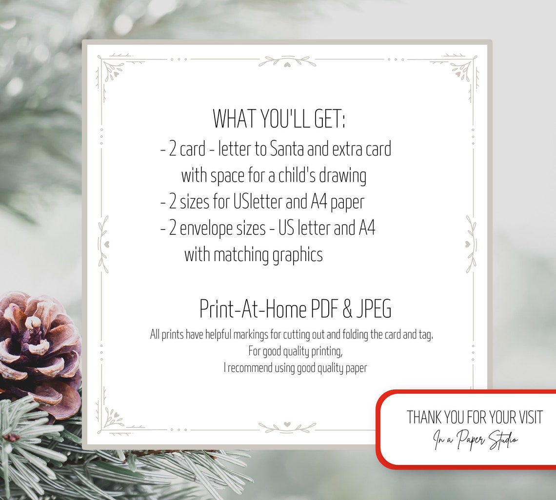 Letter to Santa Kids Christmas Wish List, Set With Envelope, Two Paper ...