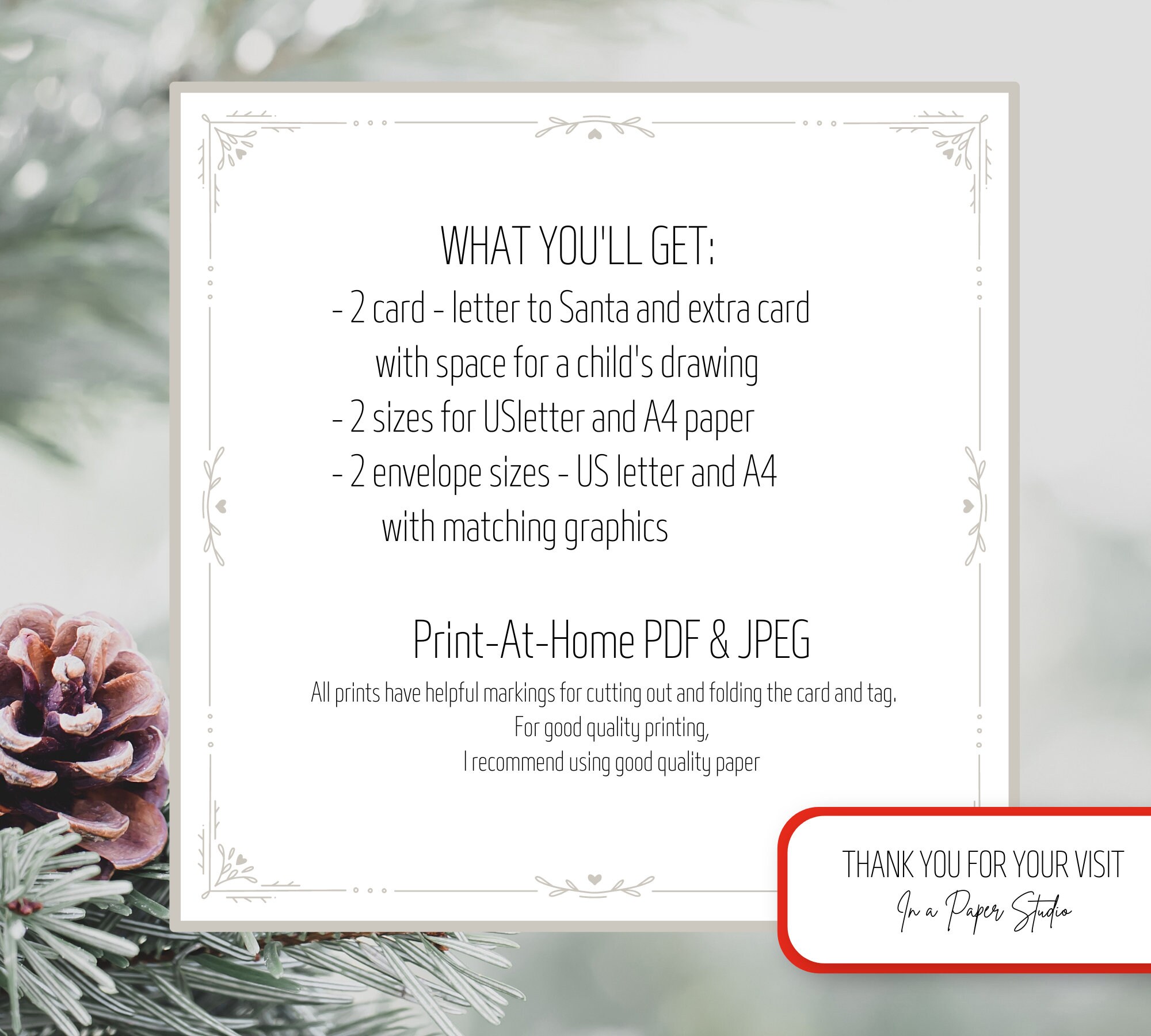 Letter to Santa Kids Christmas Wish List, Set With Envelope, Two Paper ...