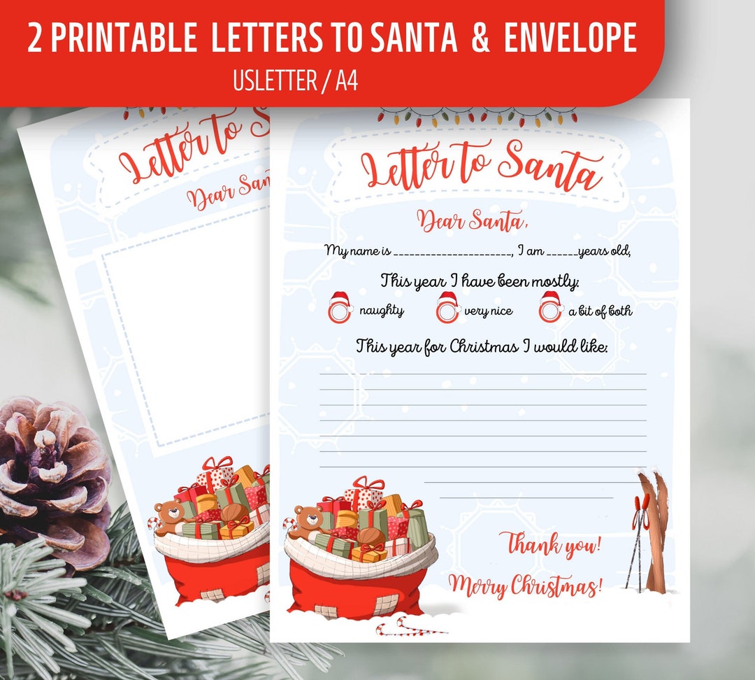 Letter to Santa Kids Christmas Wish List, Set With Envelope, Two Paper ...