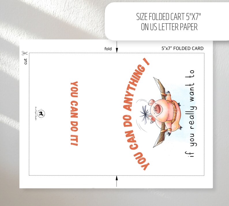 Funny Greeting Card With a Flying Pig, Printable Birthday Card With ...
