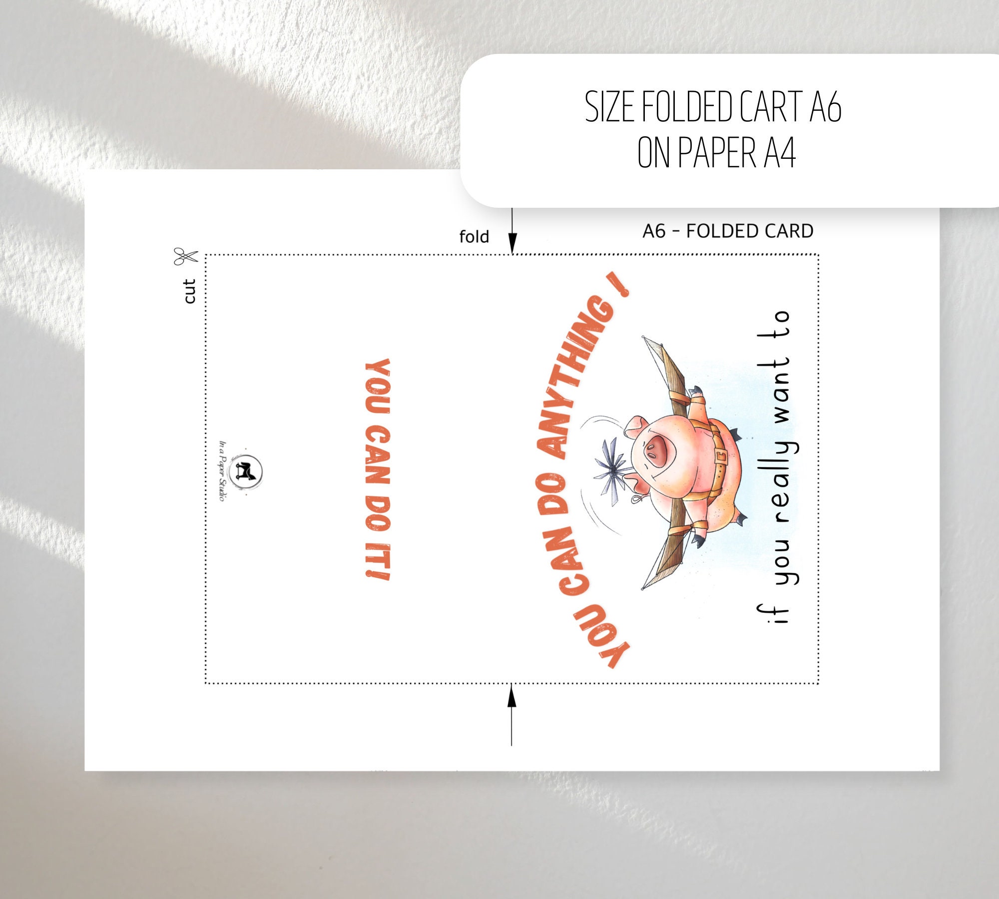 Funny Greeting Card With a Flying Pig, Printable Birthday Card With ...
