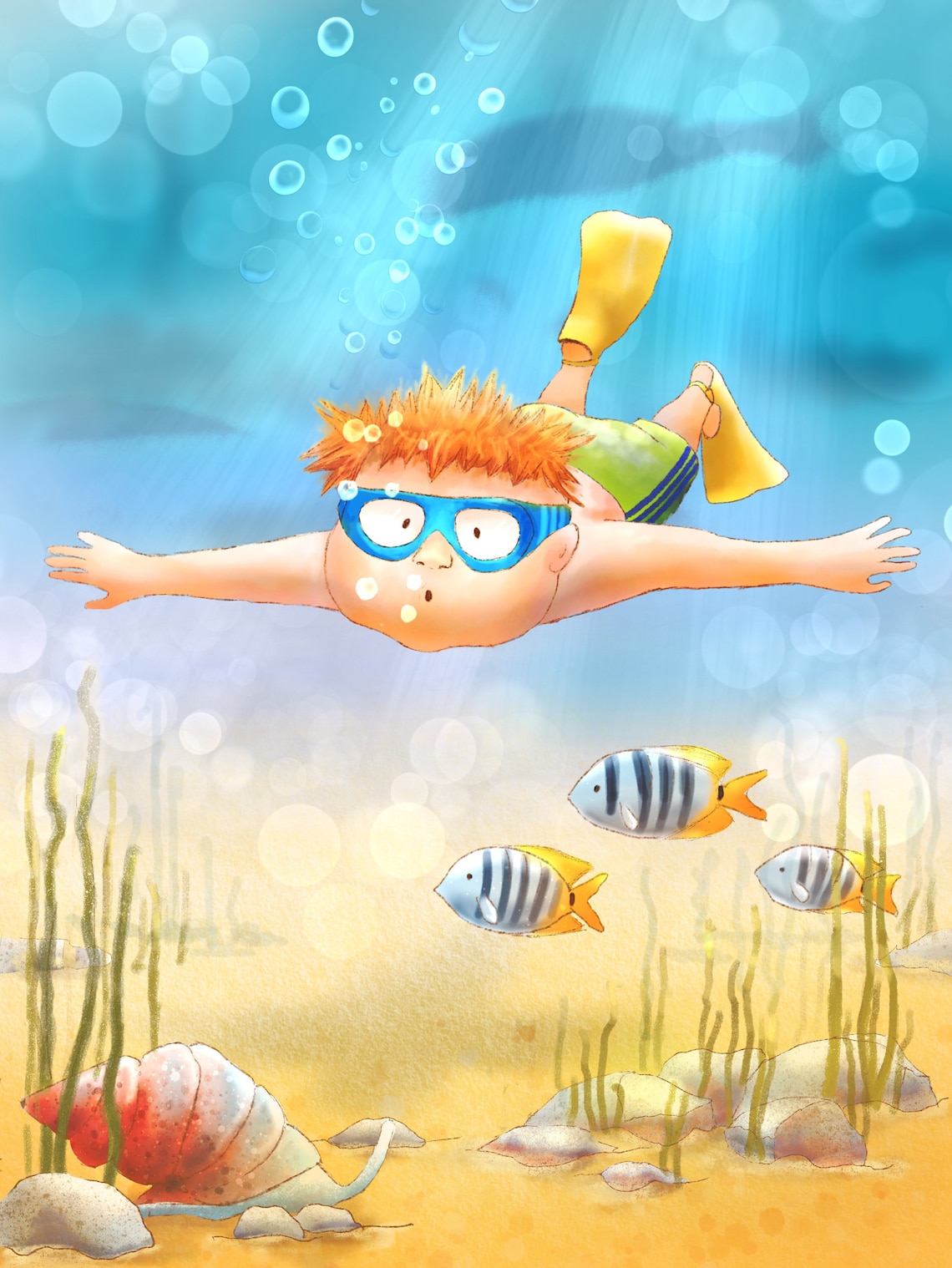 Holiday Activities, Floaty Boy, Underwater Swimming, Hand Drawn Art to ...
