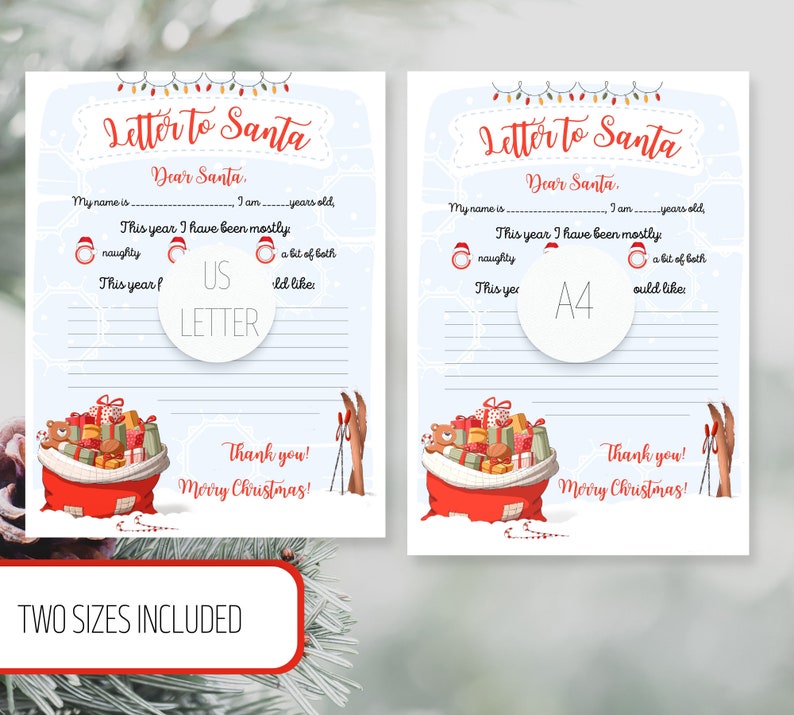 Letter to Santa Kids Christmas Wish List, Set With Envelope, Two Paper ...
