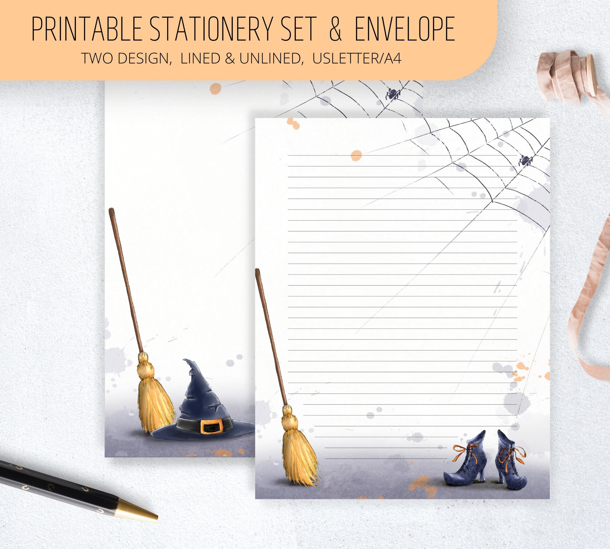 Halloween Stationery Set With Envelope for Printing. the Set Includes ...