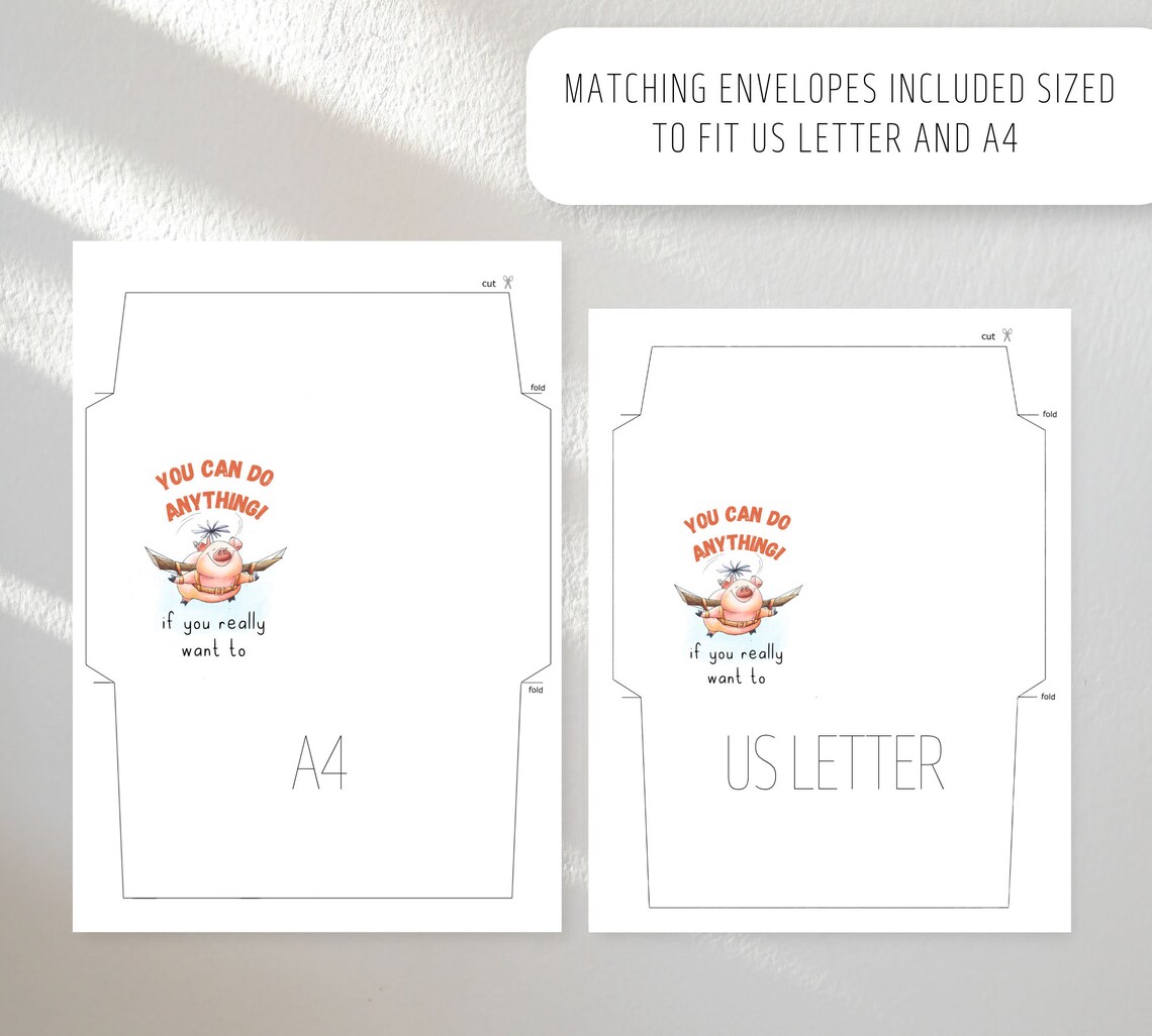 Funny Greeting Card With a Flying Pig, Printable Birthday Card With ...