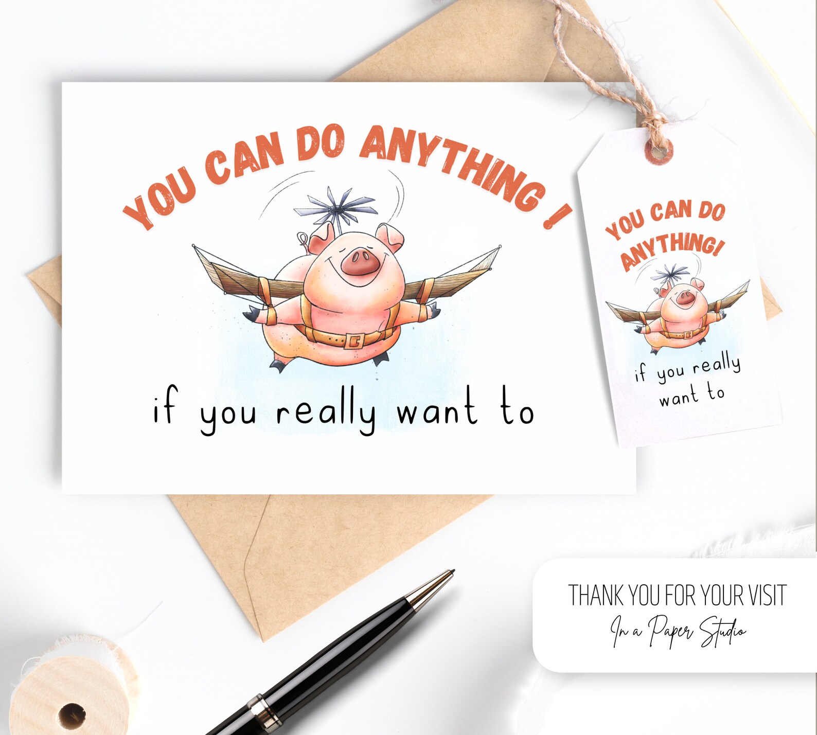 Funny Greeting Card With a Flying Pig, Printable Birthday Card With ...