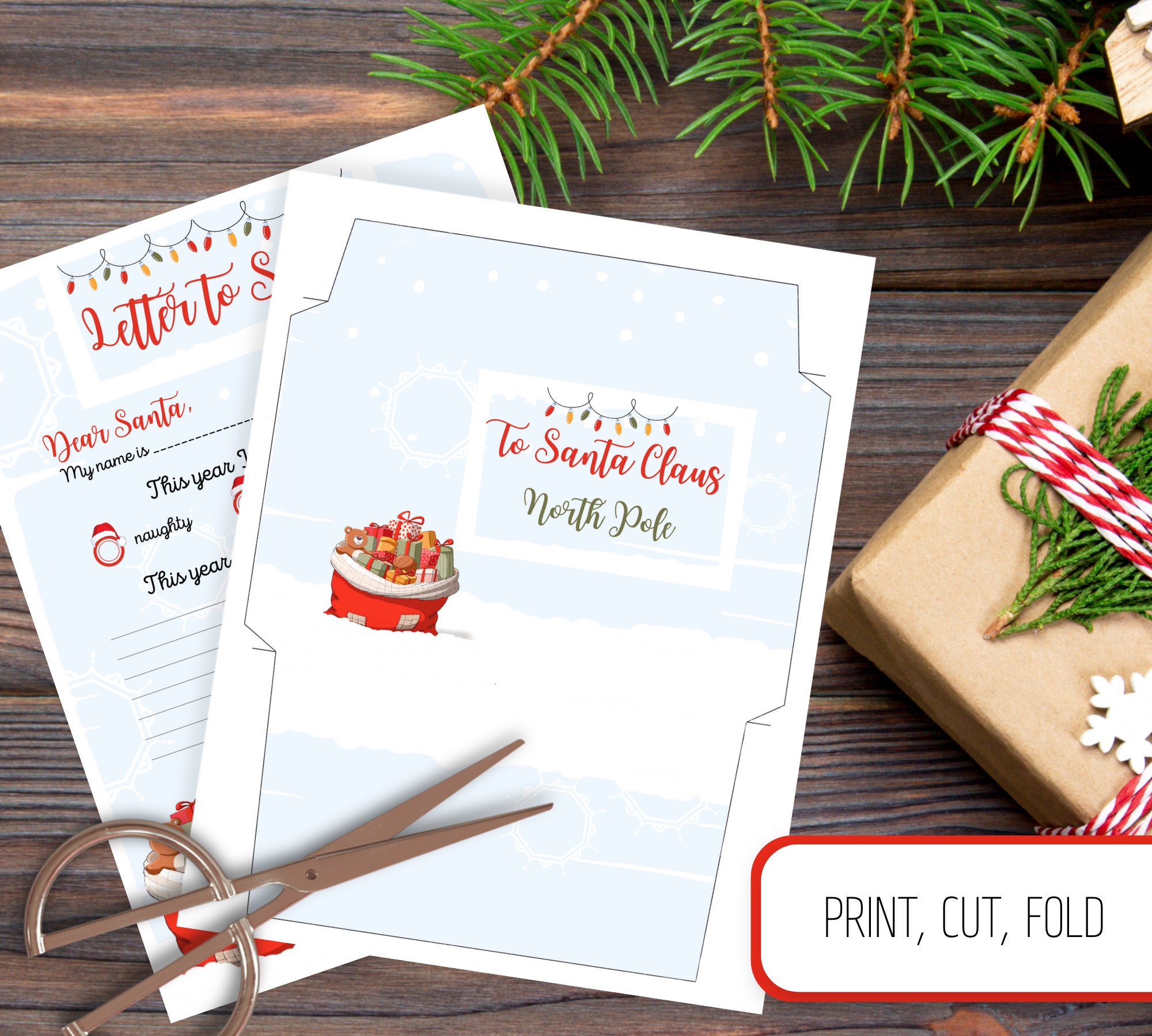 Letter to Santa Kids Christmas Wish List, Set With Envelope, Two Paper ...