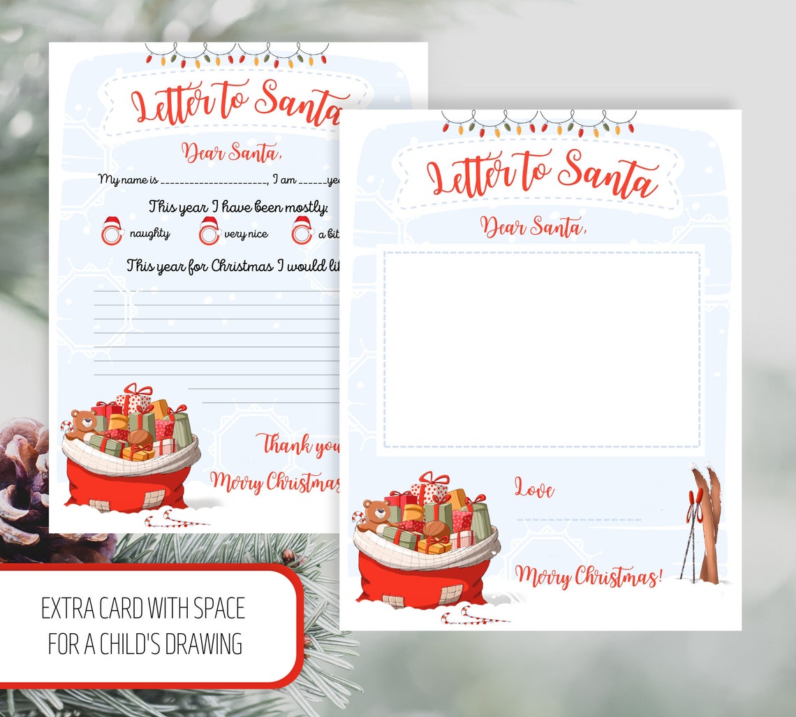 Letter to Santa Kids Christmas Wish List, Set With Envelope, Two Paper ...