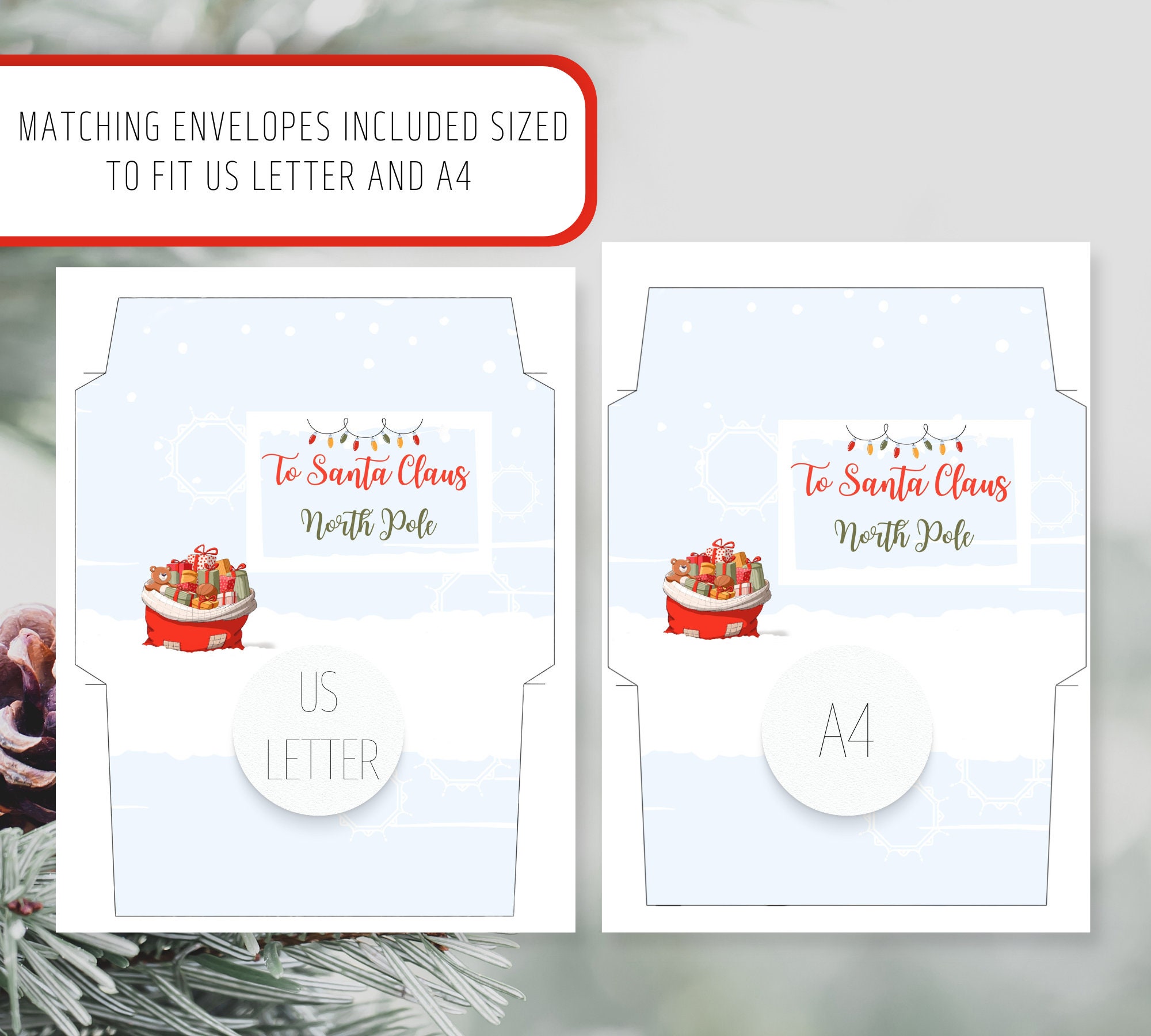 Letter to Santa Kids Christmas Wish List, Set With Envelope, Two Paper ...