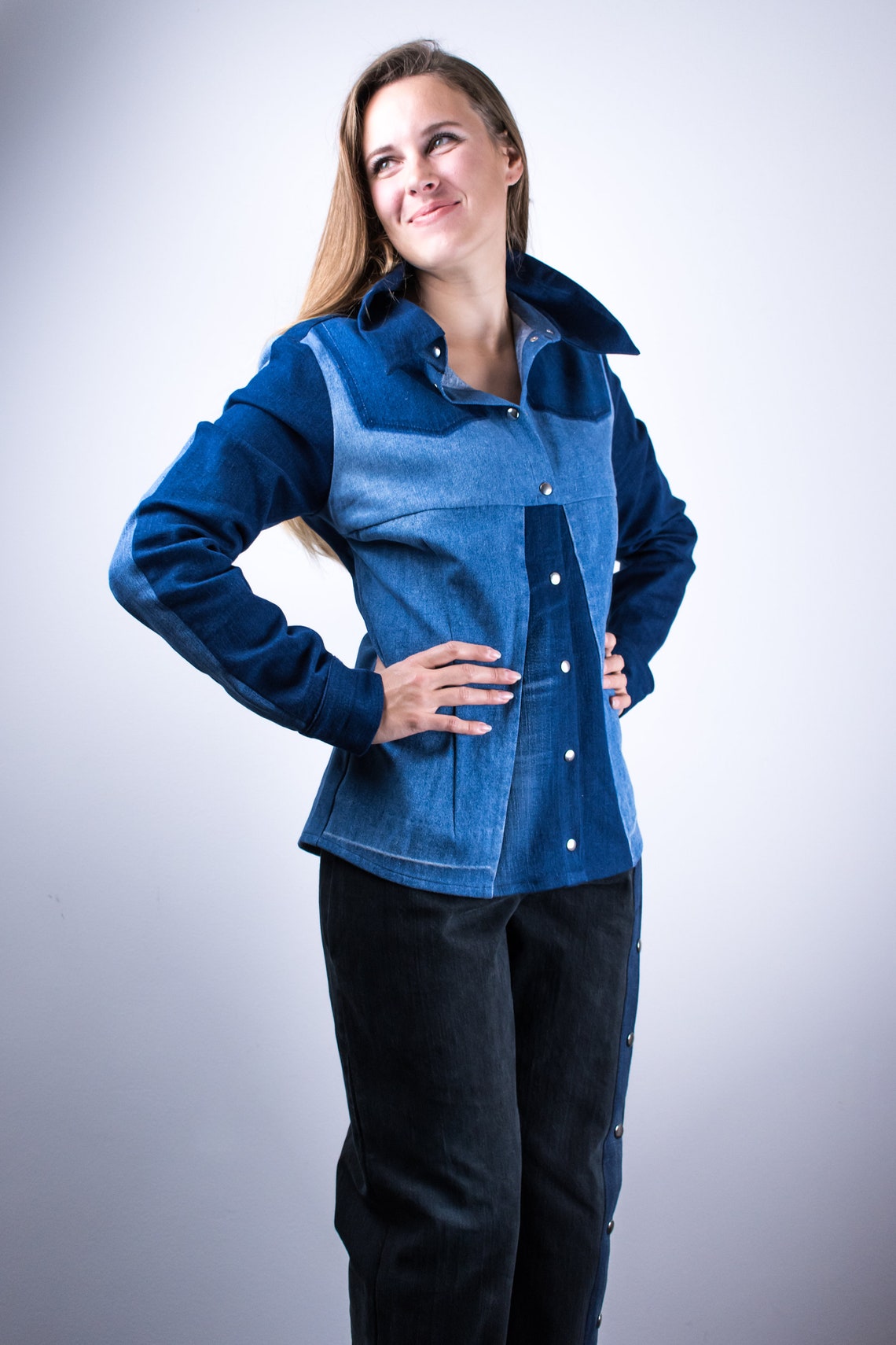 Blue Denim Shirt, Upcycled Denim Shirt, Womens Shirt, Denim Blouse ...