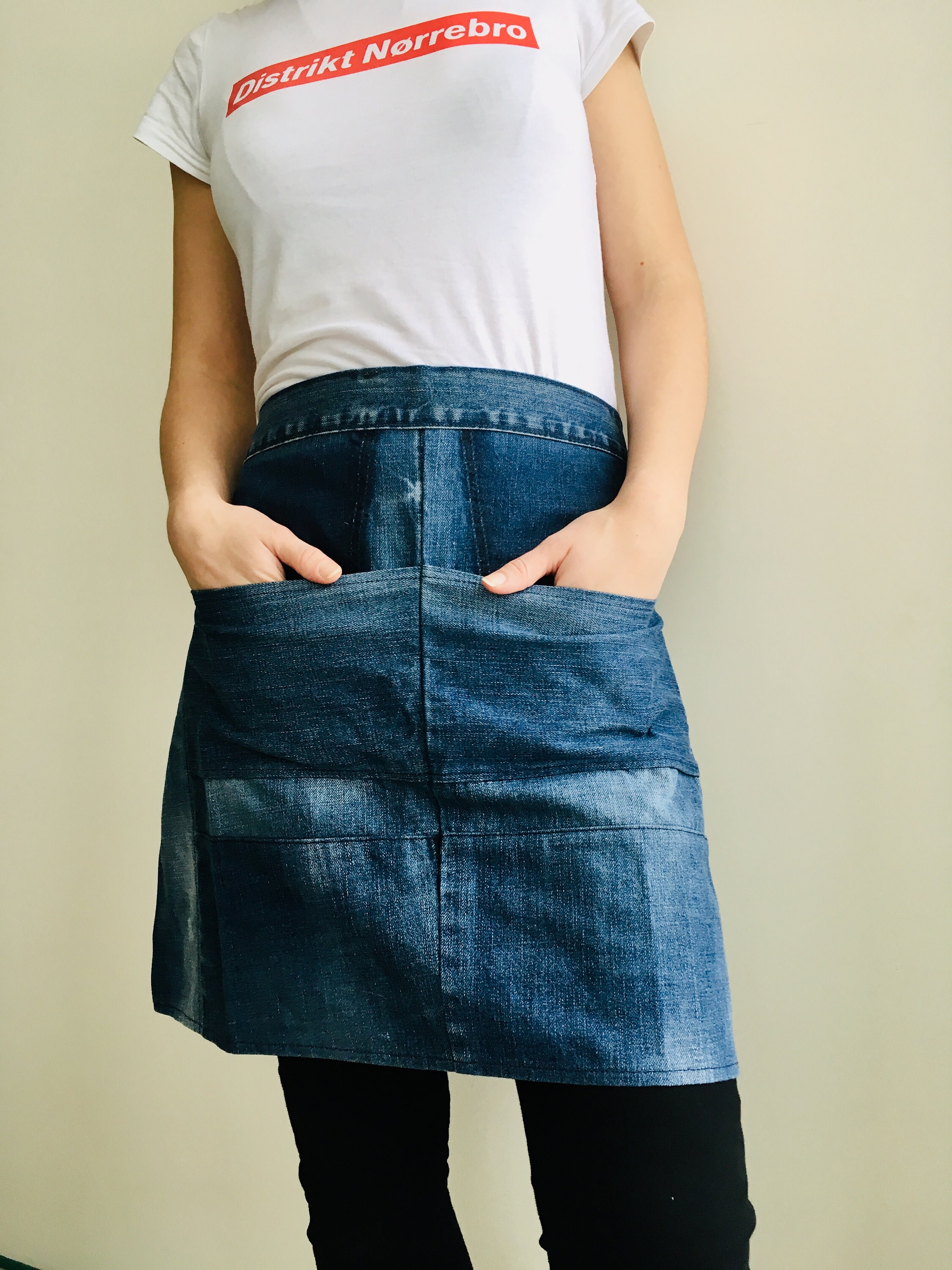 Upcycled Denim Apron, Indigo Blue, Half Apron, Upcycled Denim, Barber ...