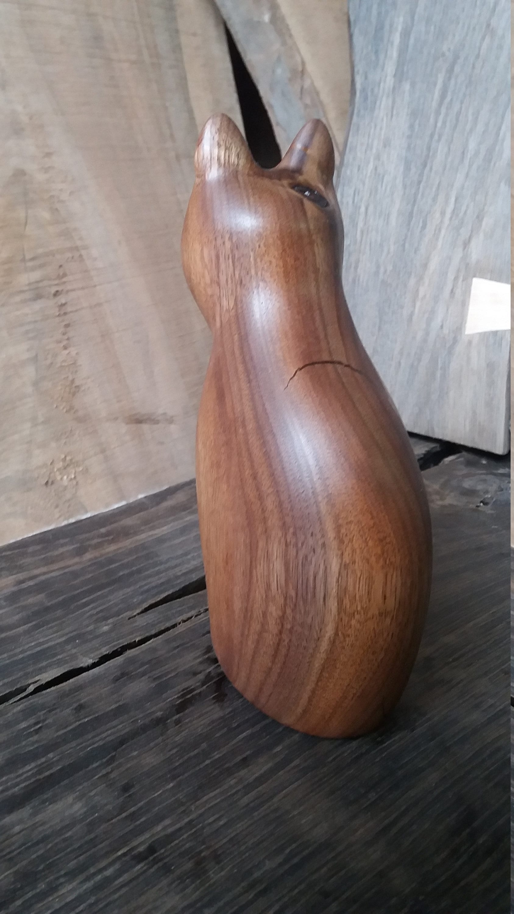 Hand Carved Walnut Cat Figurine: Minimalist Wooden Sculpture - Etsy