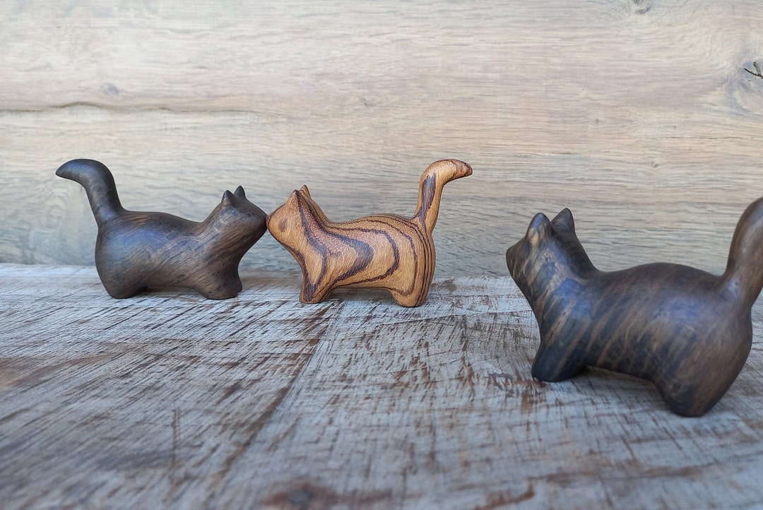 Small Wooden Figurines the Fat Cat Little Wood Statue Hand Carved ...