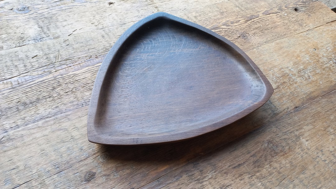 Hand Carved Light Bog Triangle Oak Bowl Woodenware Rustic Centerpiece ...