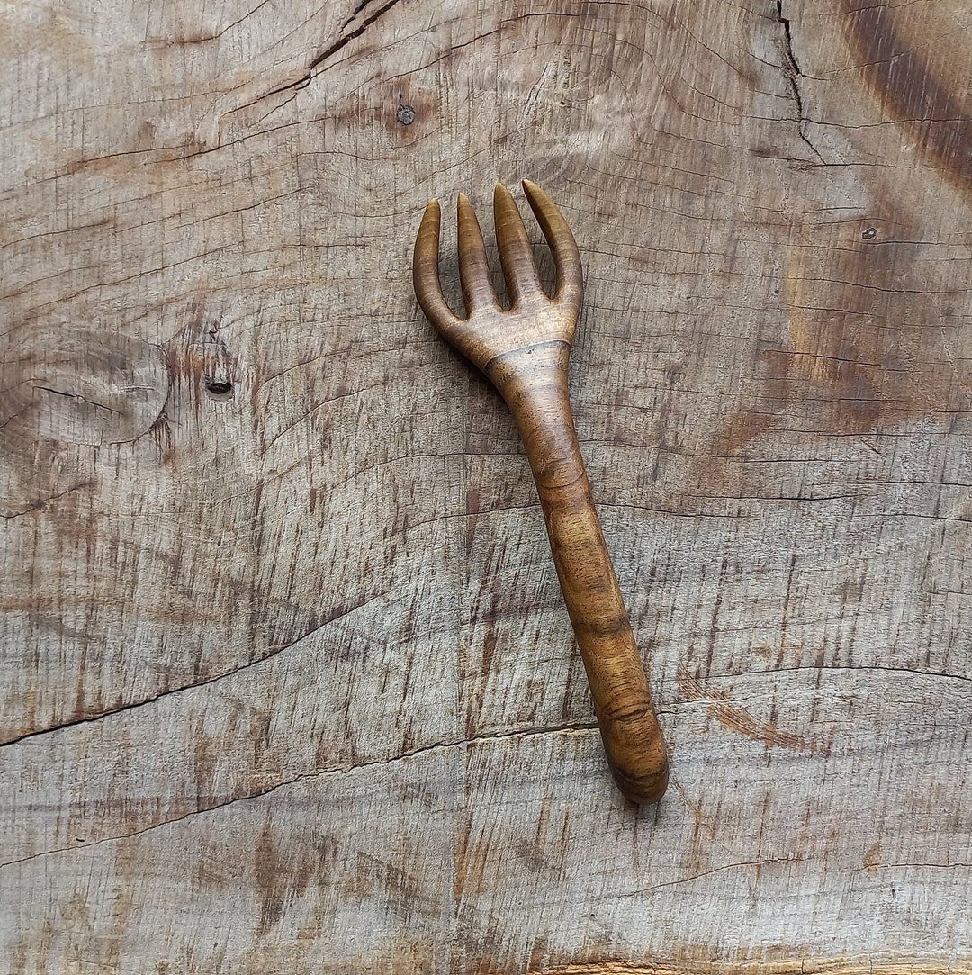 Hand Carved Fork Wooden Fork Walnut Fork Serving Wooden Work Wooden ...