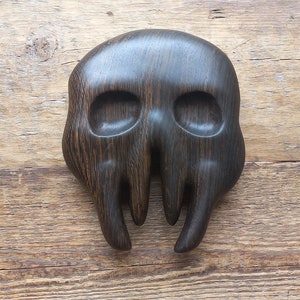 Hand Carved Bog Oak Skull, Skull Wall Art Wooden Wall Hanging, Black ...