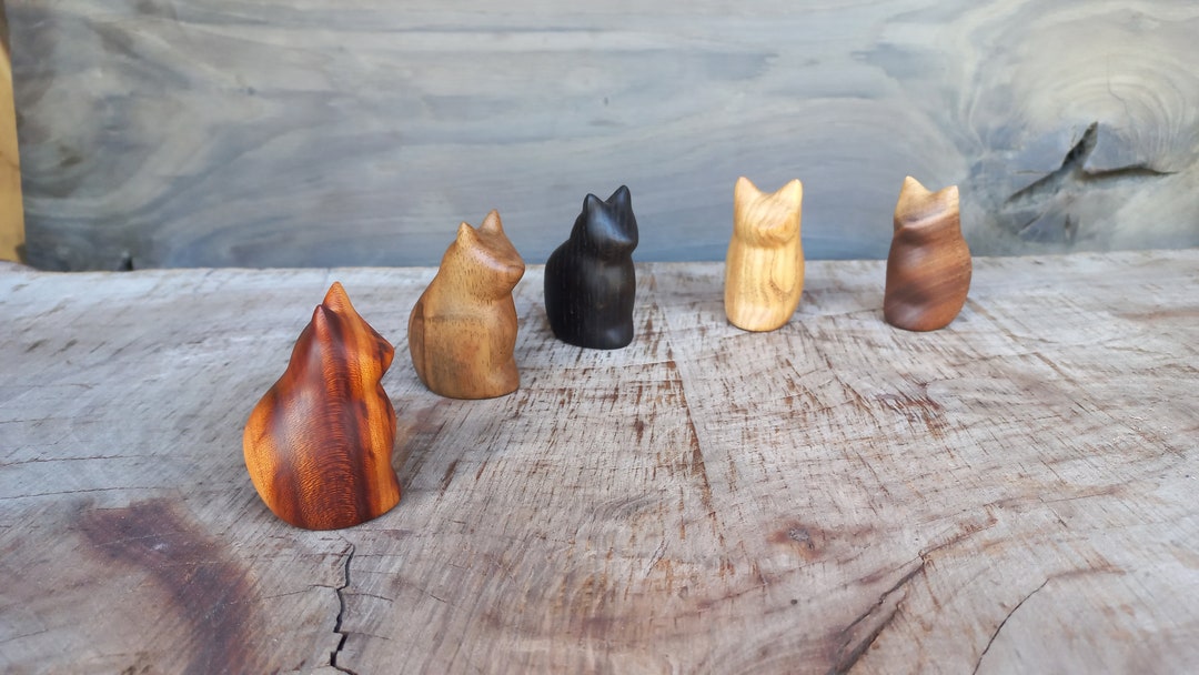 Small Wooden Figurines the Sitting Cat Little - Etsy