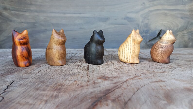 Small Wooden Figurines the Sitting Cat Little - Etsy