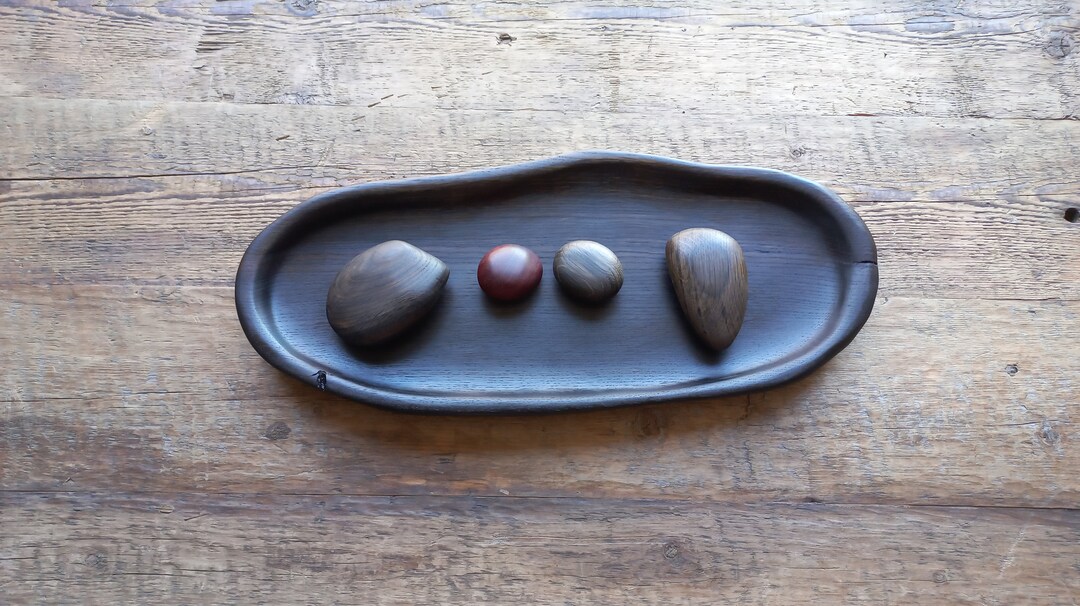 Hand Carved Bog Oak Oval Bowl Large Rustic Centerpiece Imperfect Wooden ...