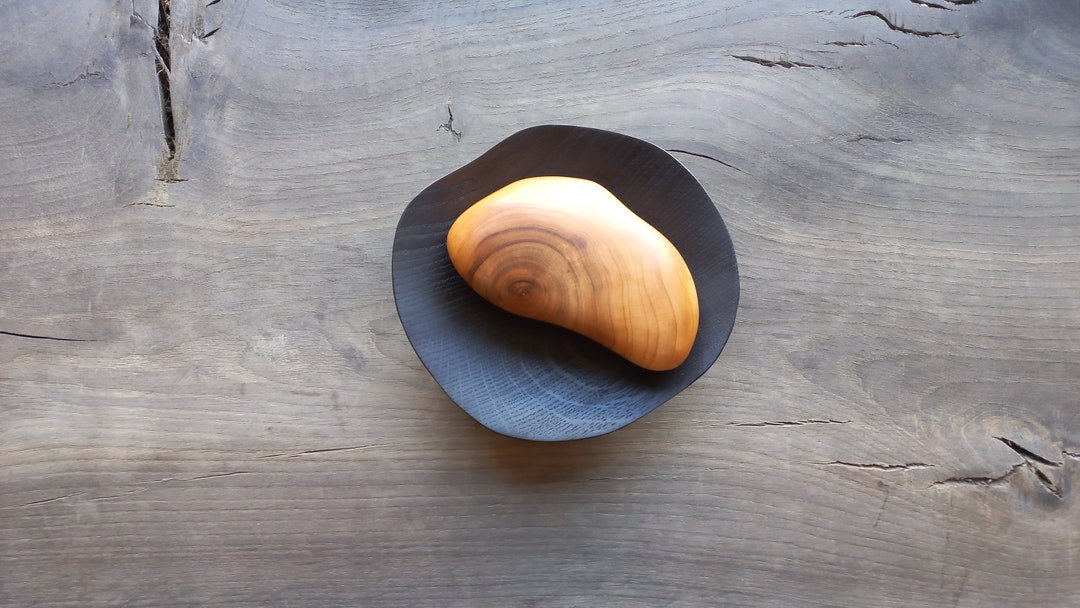 Hand Carved Bog Oak Small Bowl Wooden Saucer Curved Wooden Black ...