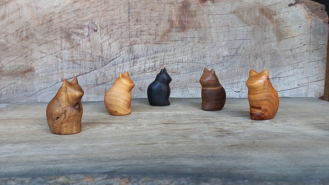 Small Wooden Figurines the Sitting Cat Little - Etsy