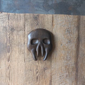 Hand Carved Bog Oak Skull, Skull Wall Art Wooden Wall Hanging, Black ...