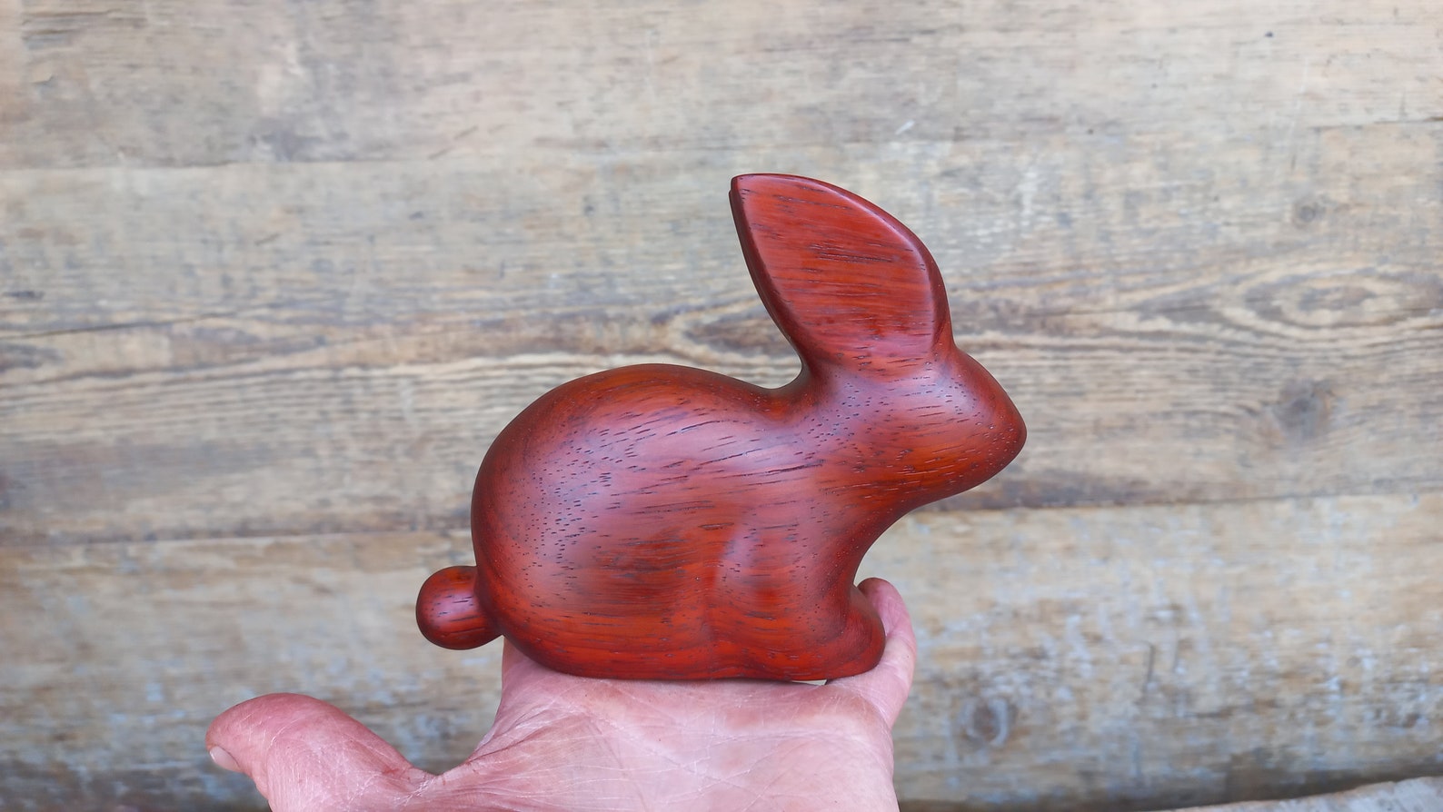 Hand Carved Figurine the Rabbit, Little Wooden Animal Statue, Red ...