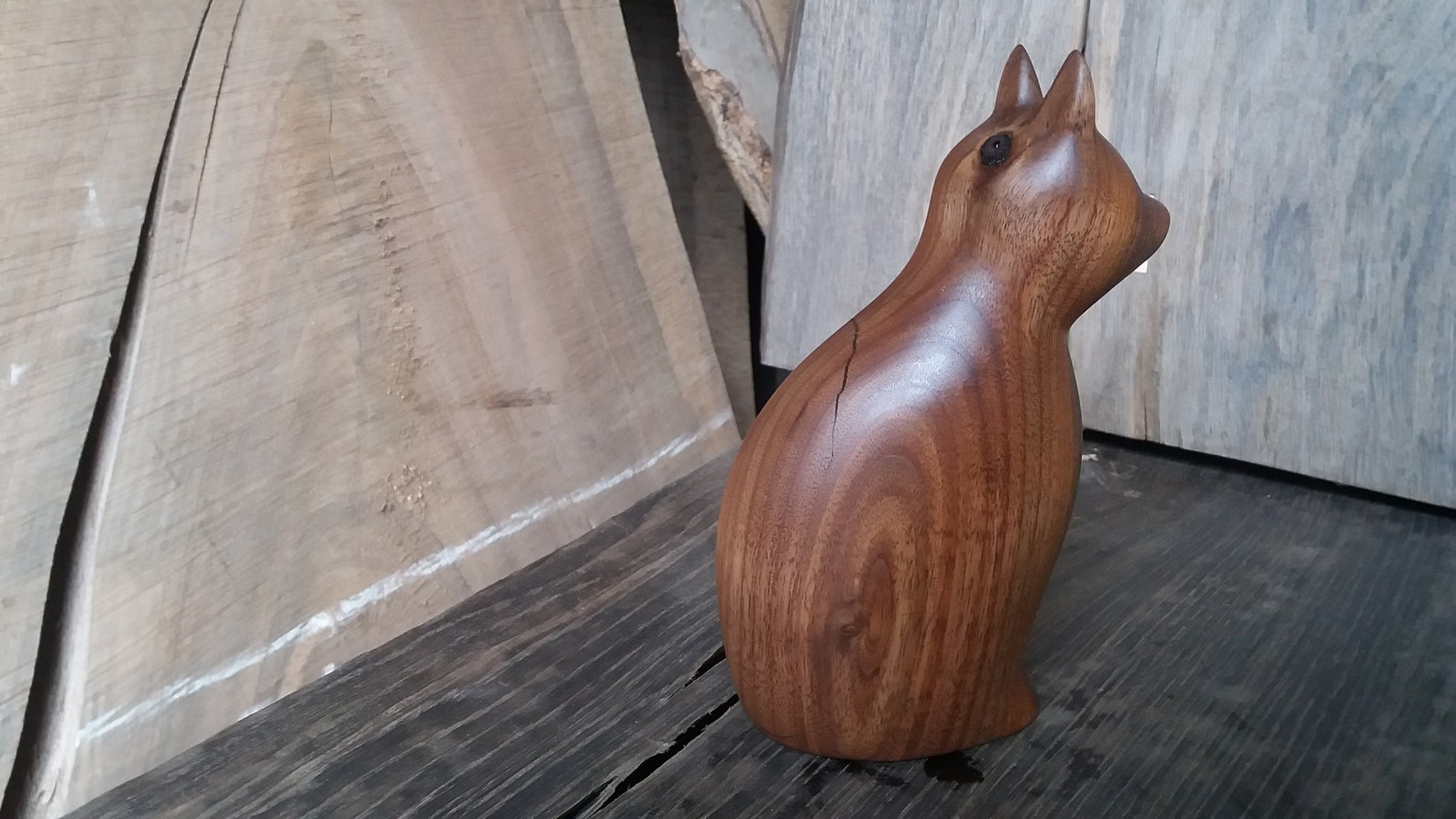 Hand Carved Walnut Cat Figurine: Minimalist Wooden Sculpture - Etsy