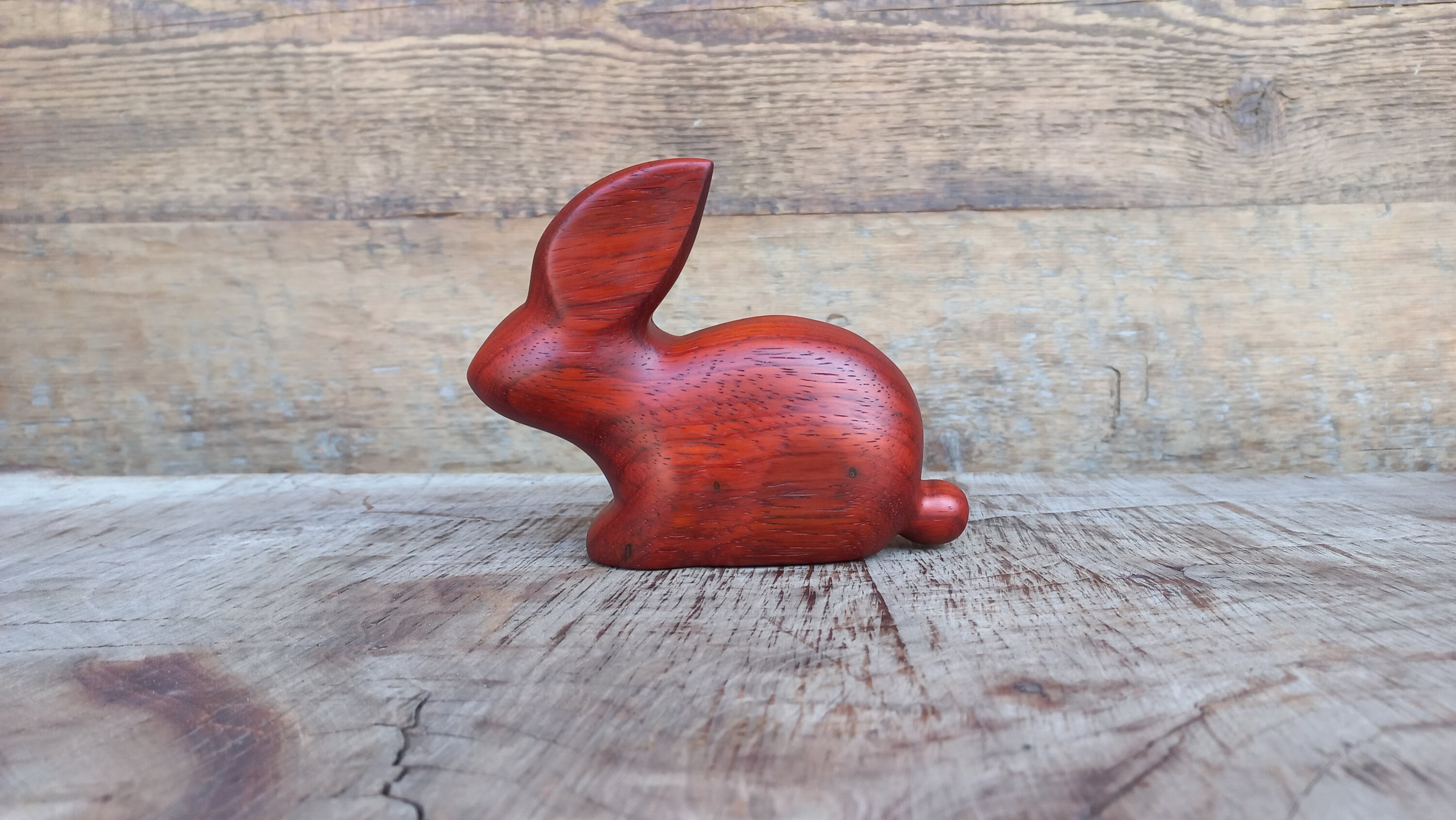 Hand Carved Figurine the Rabbit, Little Wooden Animal Statue, Red ...