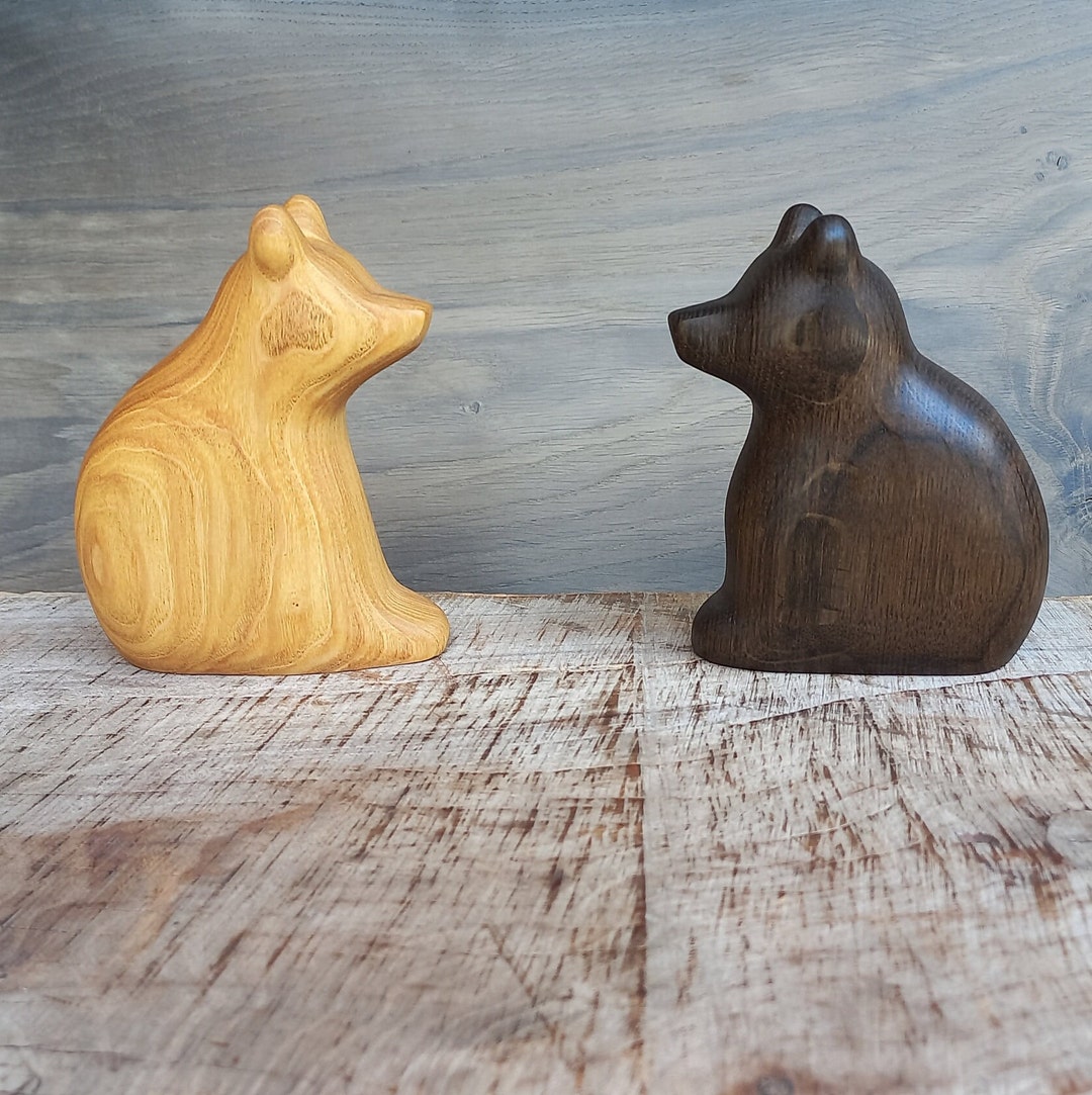 Minimalistic Sculpture the Sitting Bear Hand Carved Statue Little ...