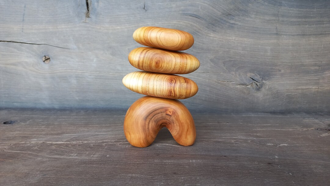 Set of 4 Hand Carved Wooden Pebbles Wooden Zen Stones Wood Home Decor ...