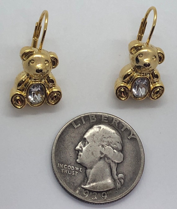 Teddy Bear Earrings, Crystal Bear Dangle Earrings - Gem