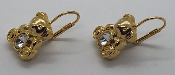 Teddy Bear Earrings, Crystal Bear Dangle Earrings - Gem