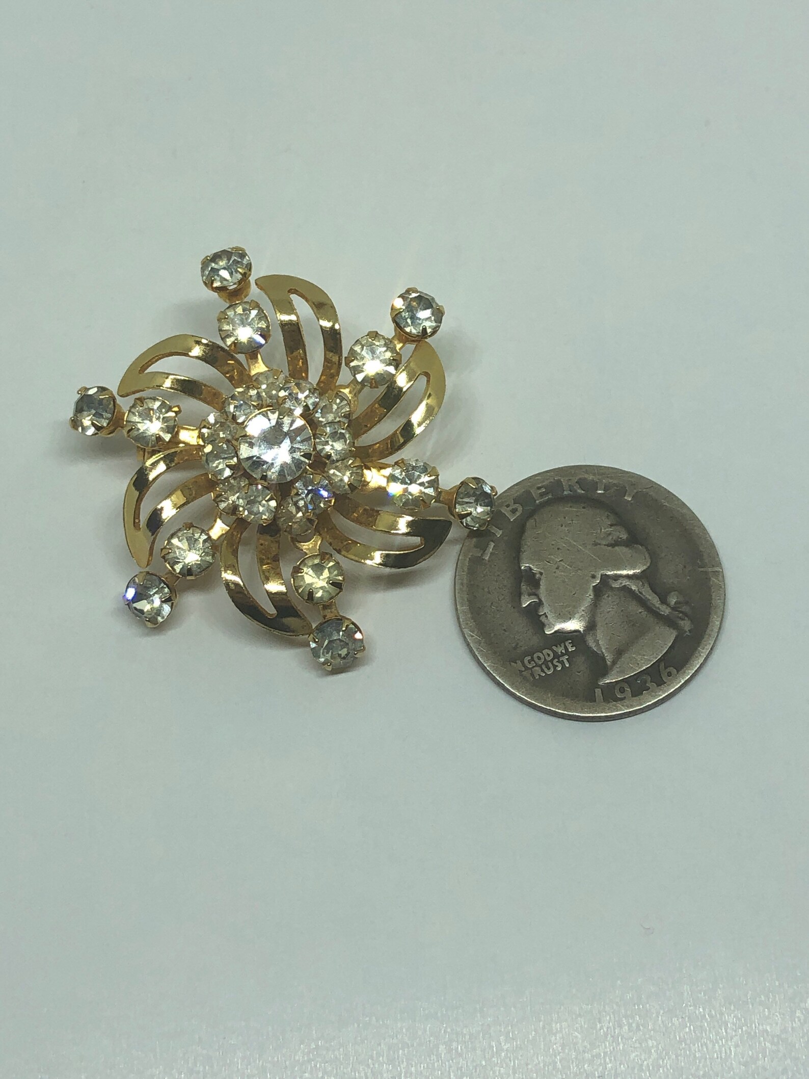 Vintage White Rhinestone Brooch Costume Jewelry | Etsy