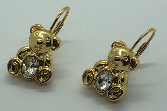 Teddy Bear Earrings, Crystal Bear Dangle Earrings - Gem