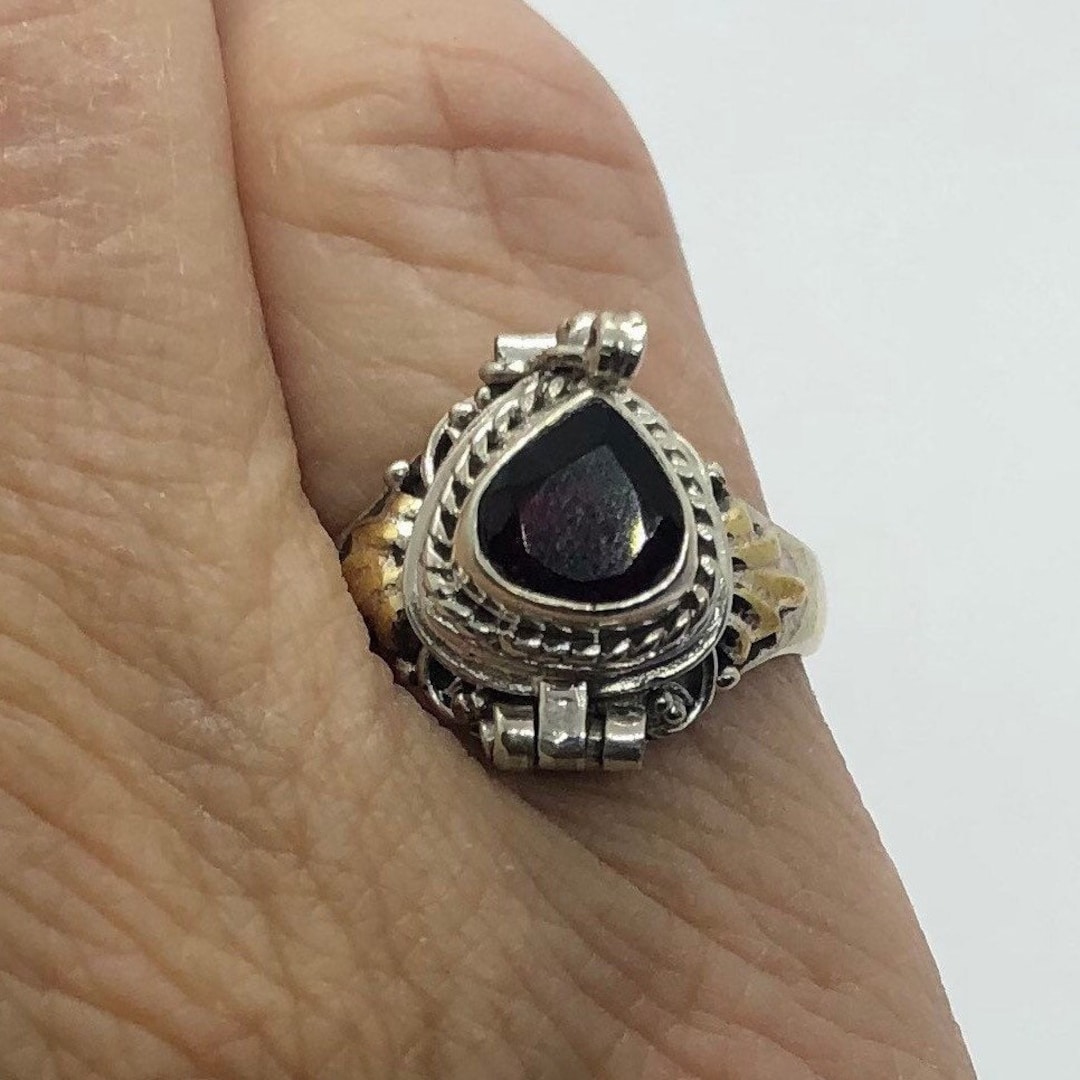 Poison Ring, Silver Garnet Poison Ring, Ring Size 5, Teardrop Poison ...