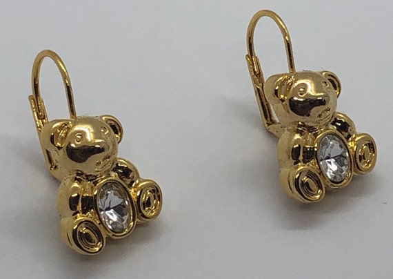 Teddy Bear Earrings, Crystal Bear Dangle Earrings - Gem